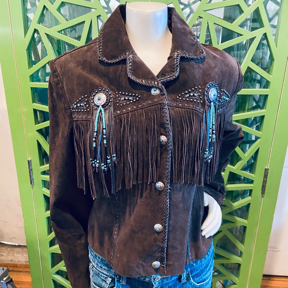 Scully Vintage Suede Leather Fringe Jacket W/ Metal C… - Gem